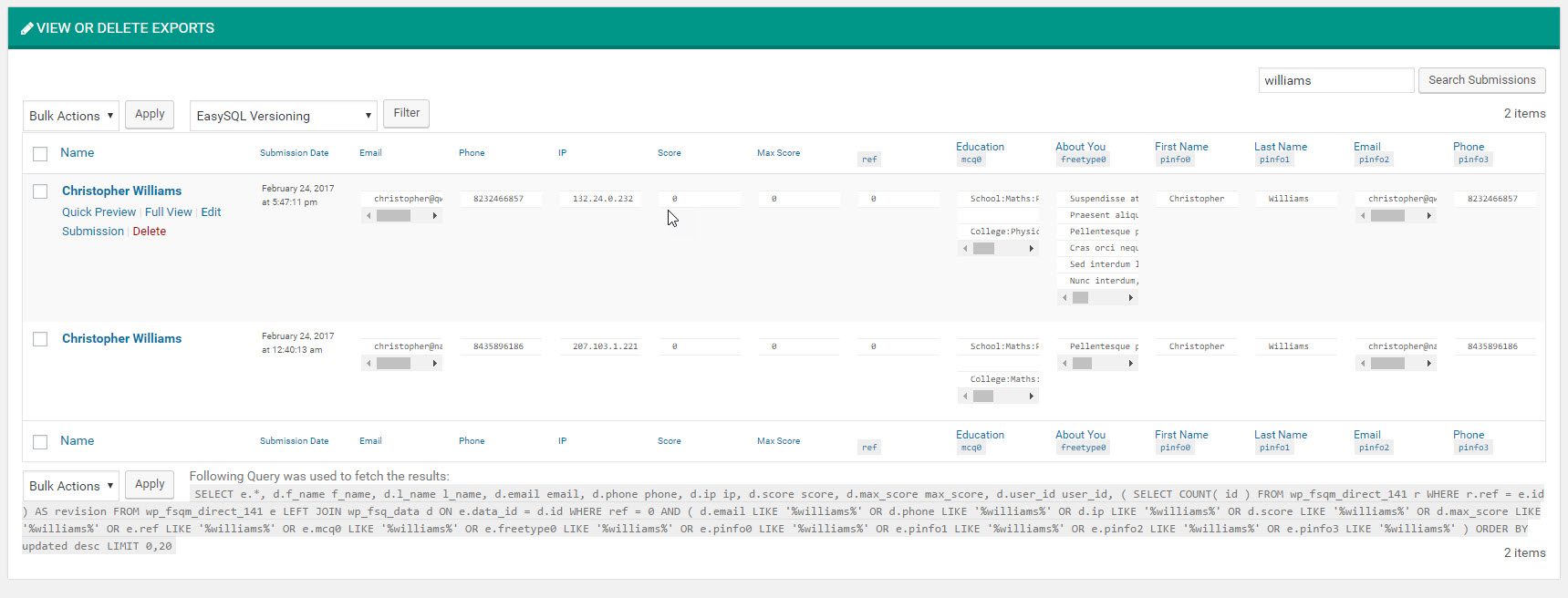 eForm Easy SQL - Submission to DB & Revision Control by WPQuark | CodeCanyon